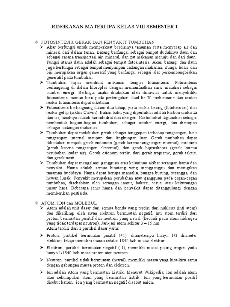 Ringkasan Materi Ipa Kelas Viii Semester 1 | PDF