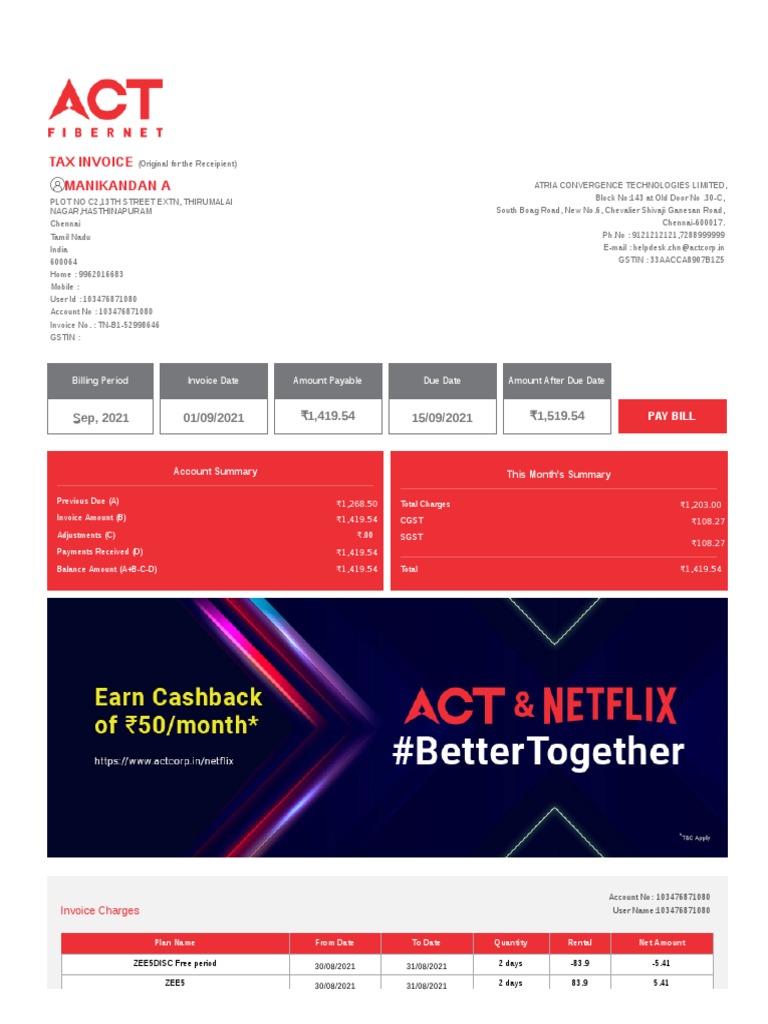 ACT September Bill | PDF | Invoice | Government