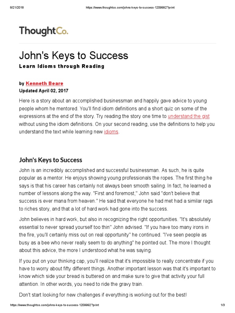 Johns-Keys-To-Success-Idioms in Context | PDF