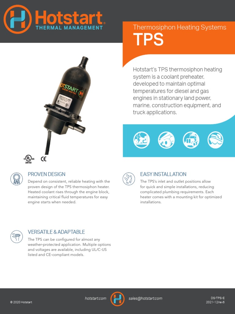Data Sheet Tps Engine Heater | PDF | Thermostat | Engines