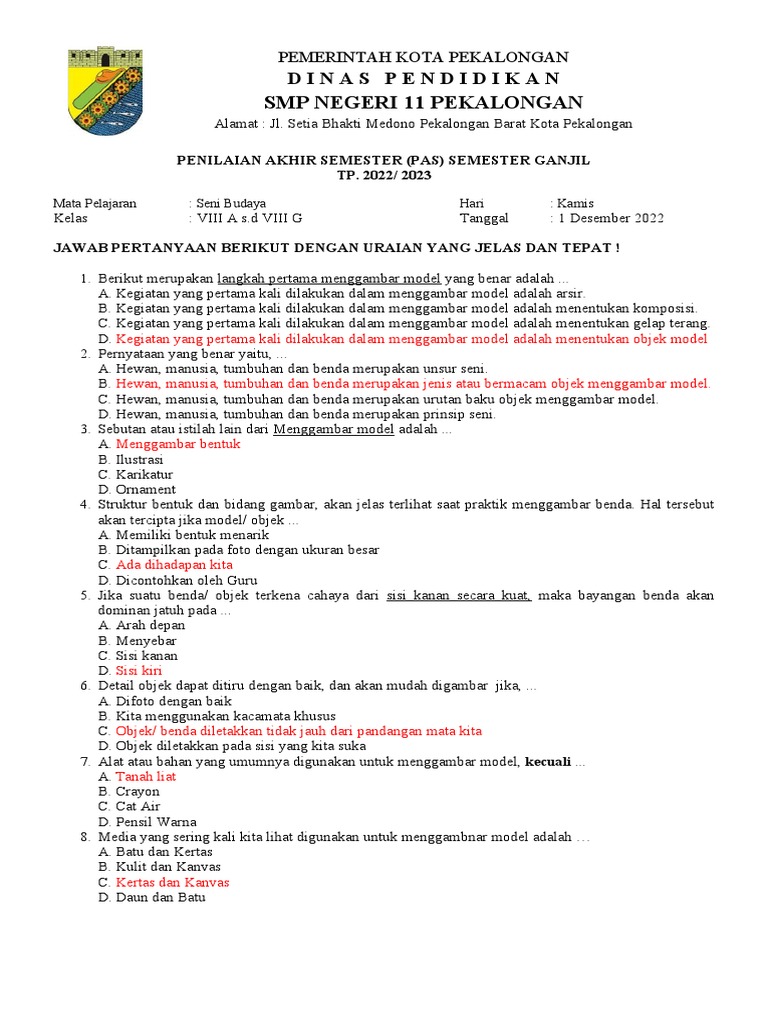 Soal PAS Kelas 8 SENI BUDAYA | PDF