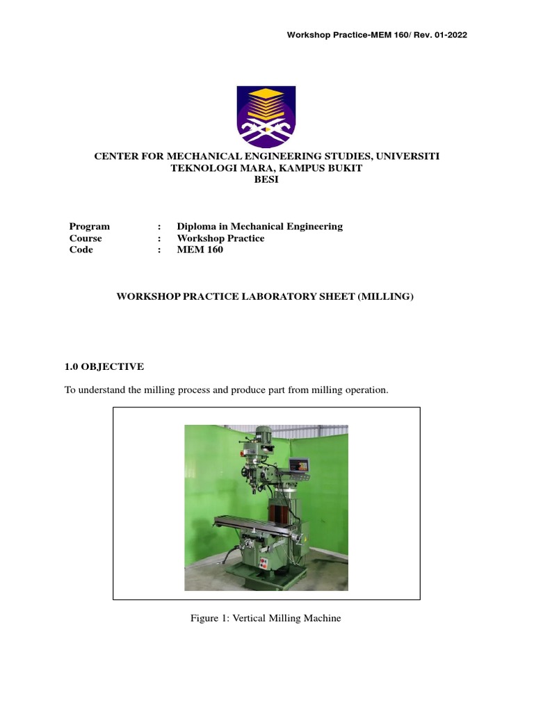 Milling Lab Sheet Mem160 - v1 | PDF | Business Process | Secondary ...