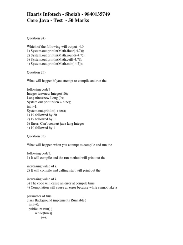 Core Java Test Paper 2 Pdf Class Computer Programming Method Computer Programming 8450