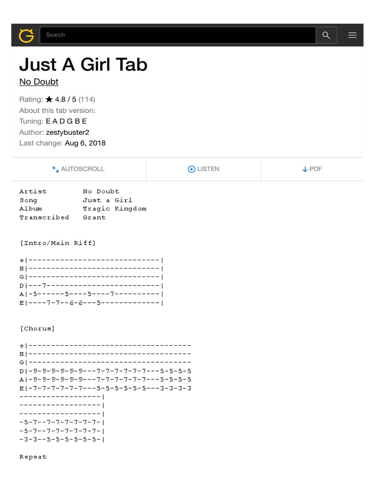 Just a Girl Guitar Tab - No Doubt | PDF