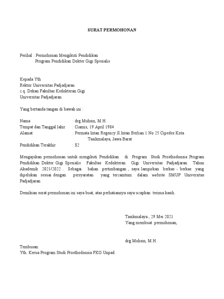 Contoh Surat Permohonan Mengikuti Pendidikan | PDF