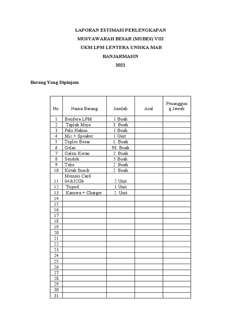 Perlengkapan Mubes Viii | PDF