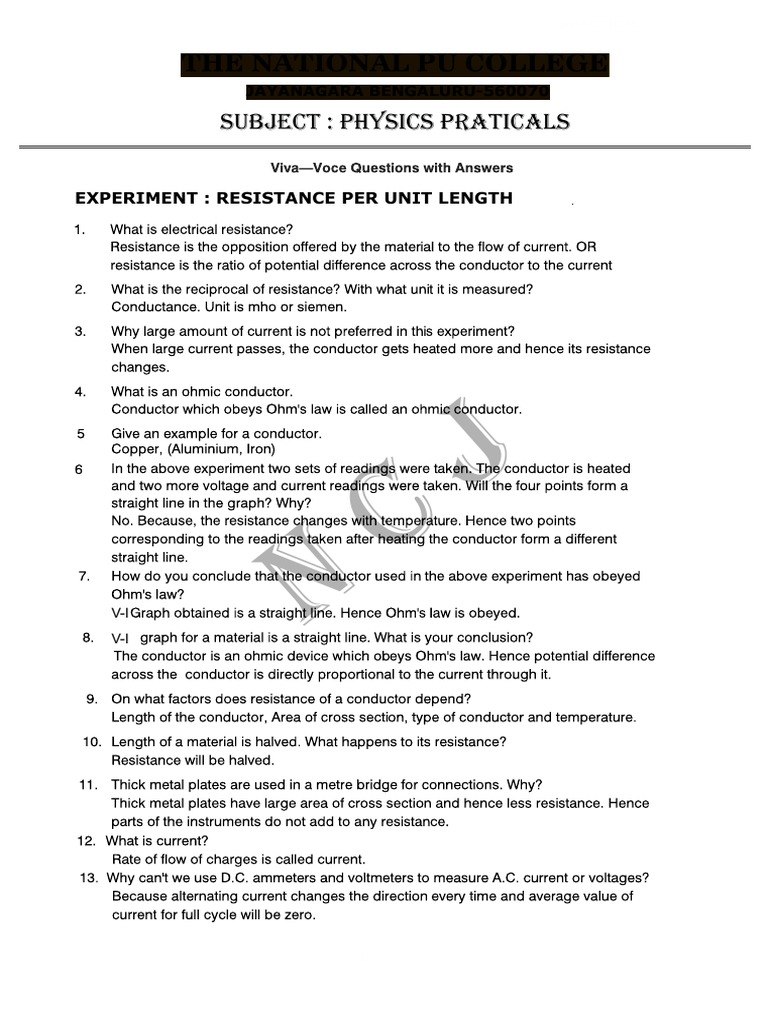 PHYSICS PRACTICALS VIVA-VOCE Updated | PDF