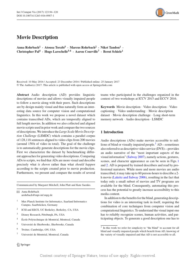 Movie Description | PDF | Image Segmentation | Cognitive Science