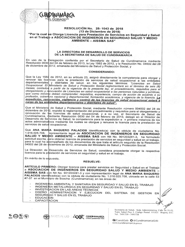 Licencia Sst Res 1043 Asociacion De Ingenieros En Seguridad Salud Y Medio Ambiente Aissma
