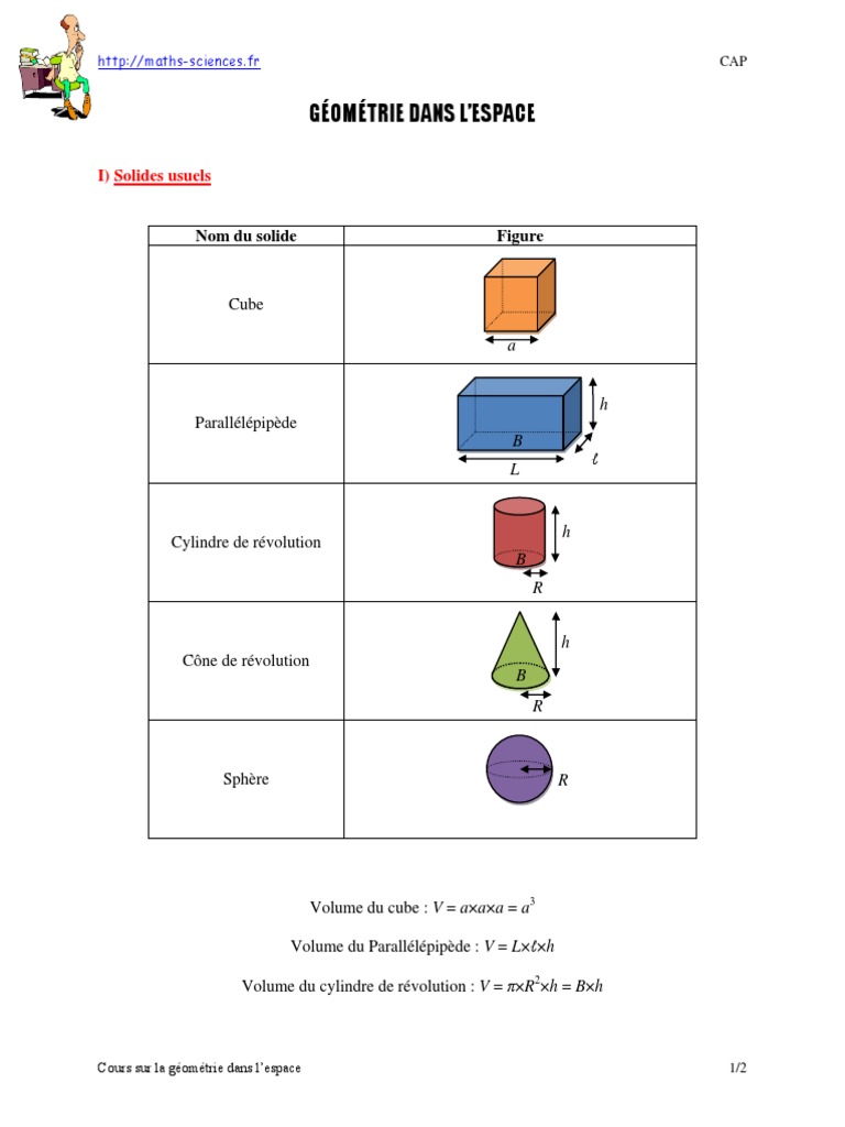 Cours de géométrie dans l'espace 6ème | PDF | Le volume | Quantité