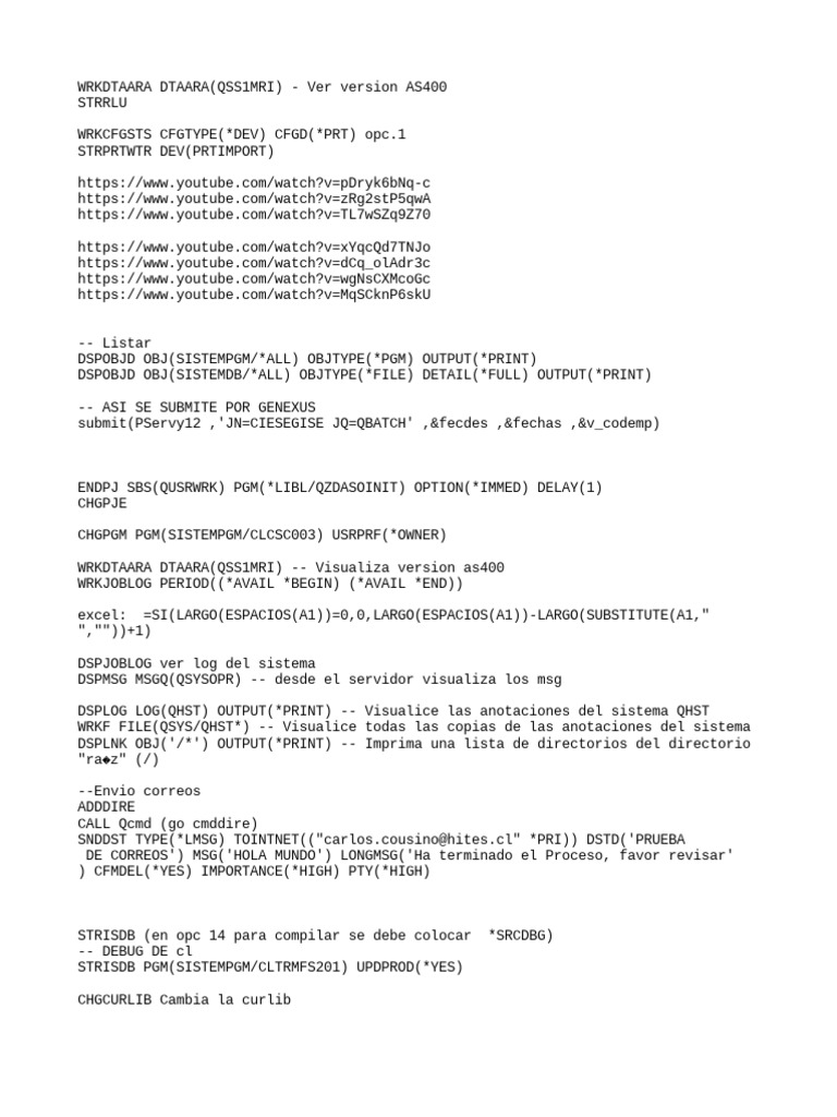 Guía Rápida de Comandos AS/400 | PDF | Archivo de computadora | Ciencias de la Computación