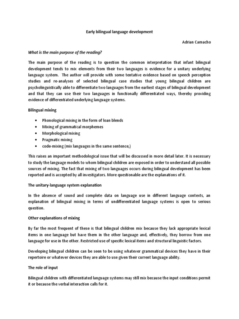 Early Bilingual Language Development | PDF | Language Development | Multilingualism