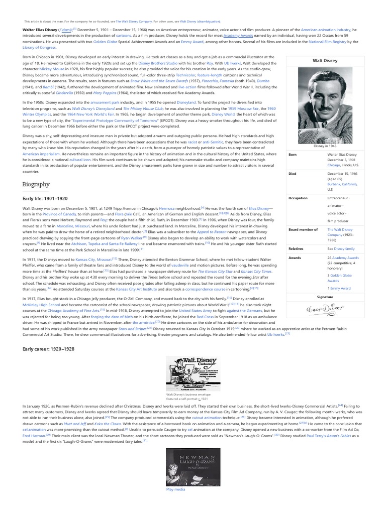 (WIKI) Walt Disney - Wikipedia | PDF | Walt Disney | The Walt Disney ...