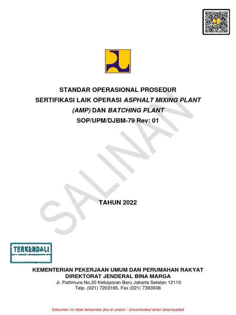 Sopupmdjbm 79 Rev01 Standar Operasional Prosedur Sertifikasi Laik Operasi Asphalt Mixing Plant ...