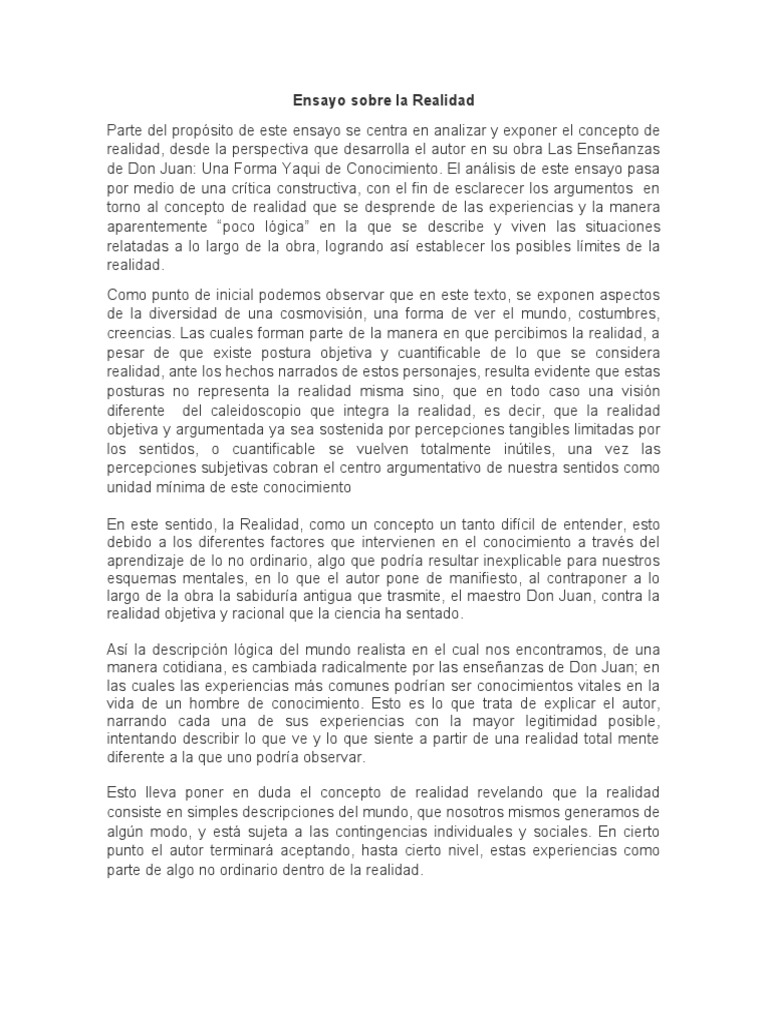 Ensayo Sobre La Realidad | PDF | Realidad | Conocimiento
