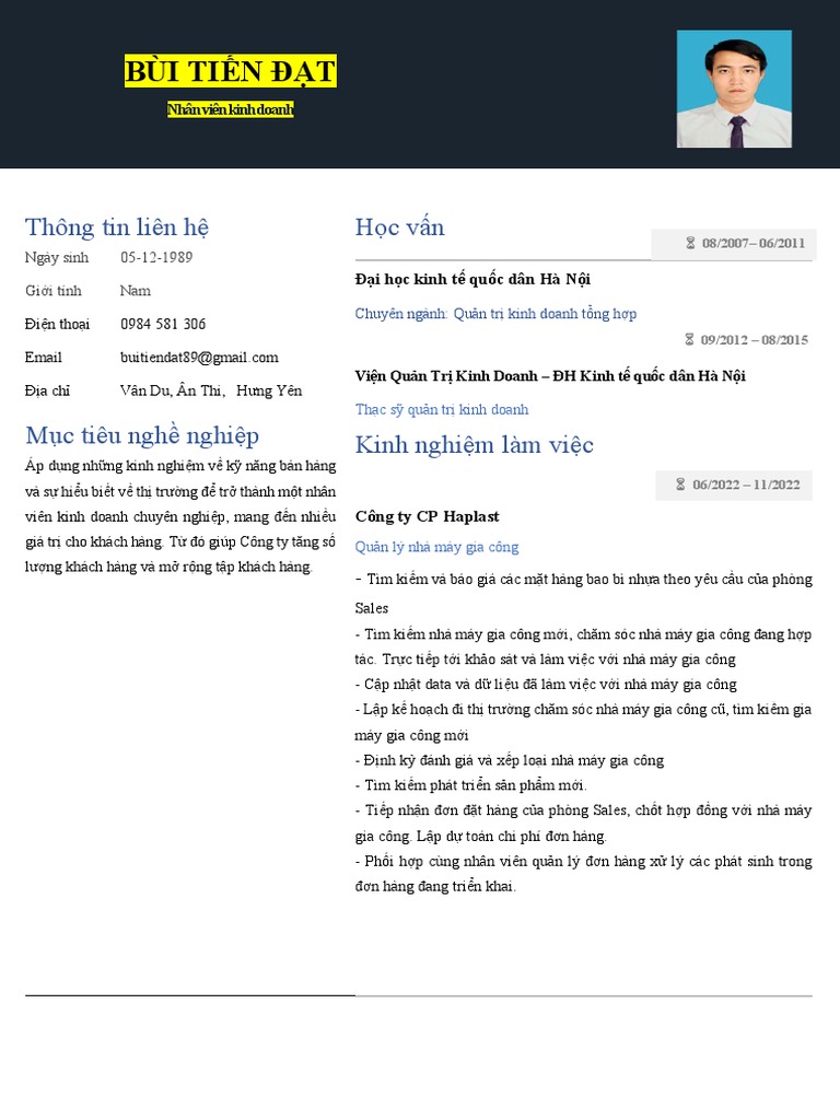 CV - Bùi Tiến Đạt - 0984.581.306 | PDF
