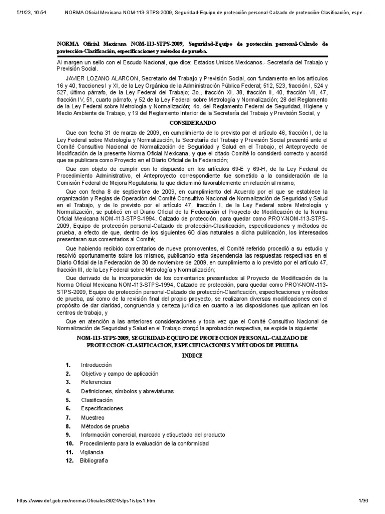 NOM-113-STPS-2009, Calzado de Protección-Clasificación ...
