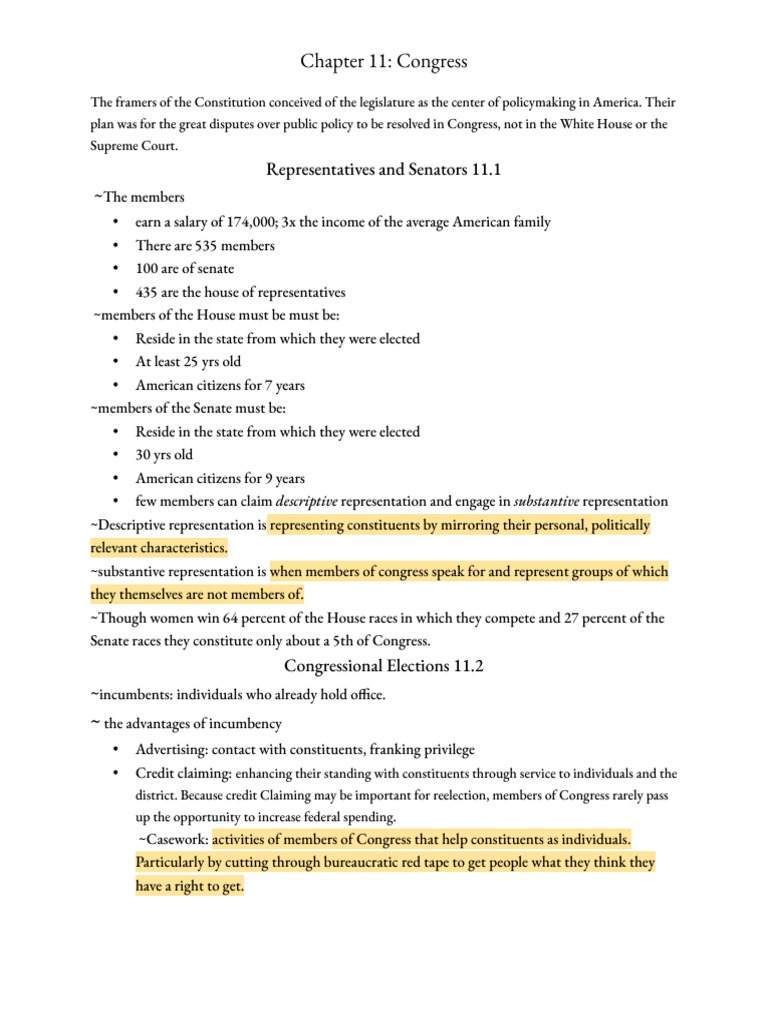 Chapter 11 Congress Notes | PDF | United States House Of ...