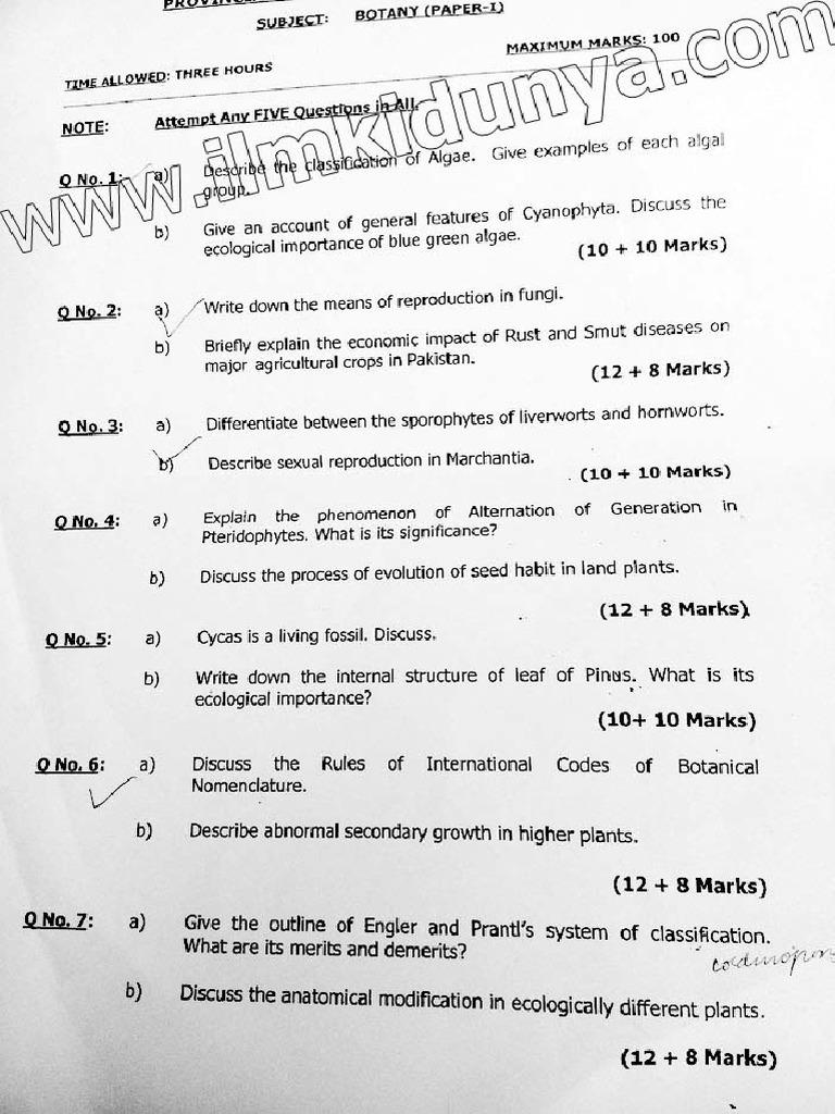 PMS Past Paper 2016 Botany Paper I Page 1 | PDF