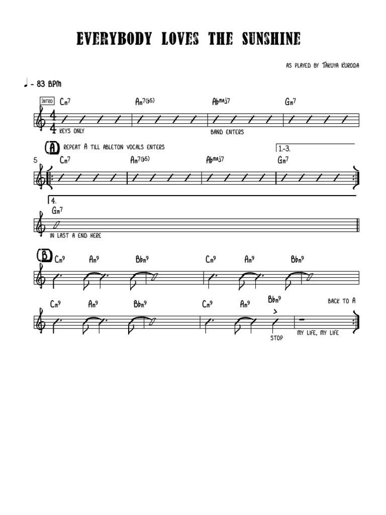 Everybody Loves The Sunshine - Takuya Kuroda - LEADSHEET | PDF