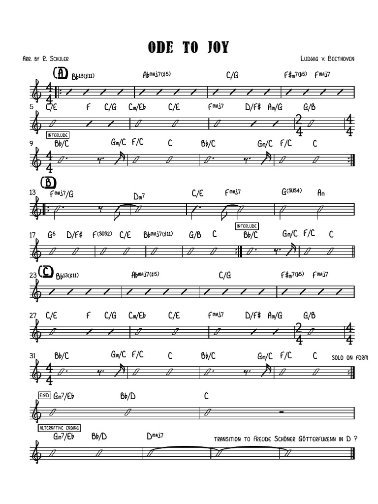 Ode To Joy CHORD SHEET - Partitur | PDF | Musical Compositions