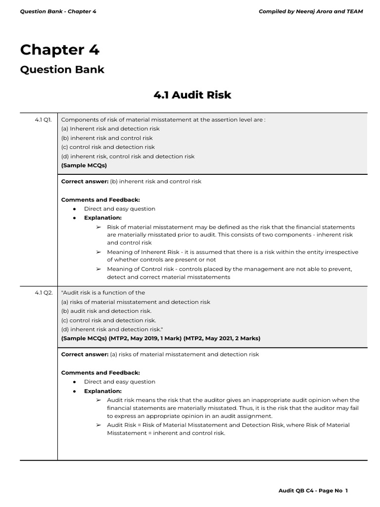 C4 Audit Question Bank | PDF | Internal Control | Financial Audit
