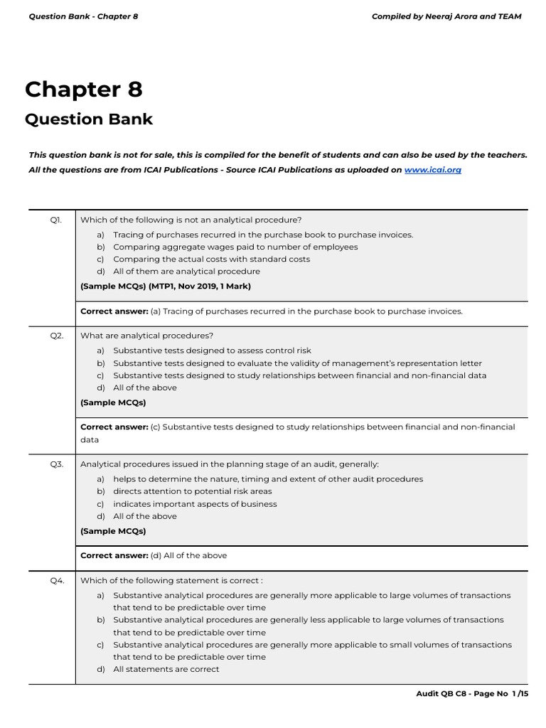 C8 Audit Question Bank | PDF | Audit | Financial Audit
