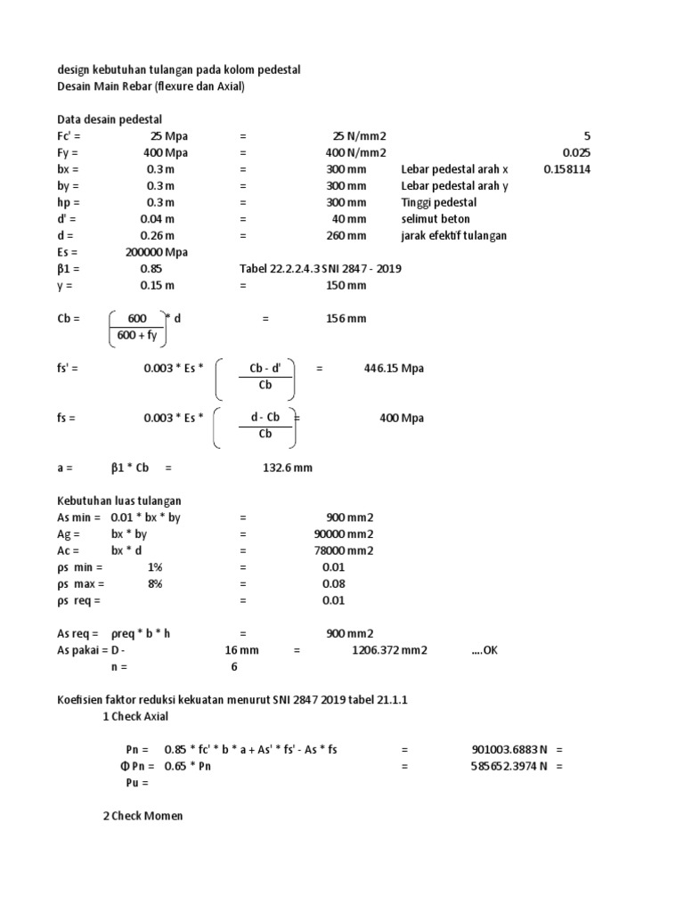 perhitungan tulangan pedestal | PDF