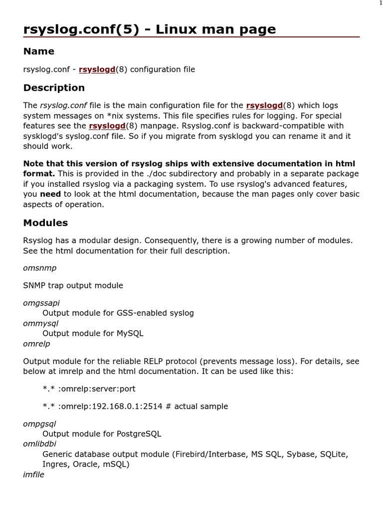 Rsyslog - Conf - Rsyslogd (8) Configuration File | PDF | Regular Expression | Transmission ...