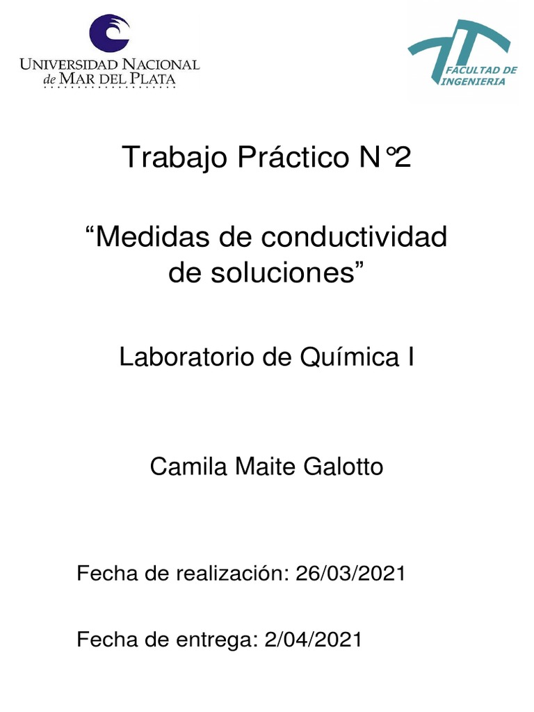 Informe TP2 - Conductividad | PDF | Resistividad Eléctrica y Conductividad | Concentración
