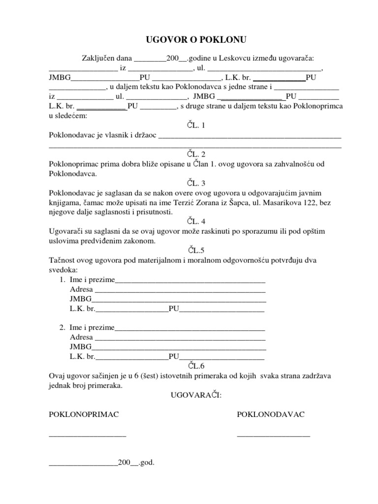 Ugovor o Poklonu | PDF