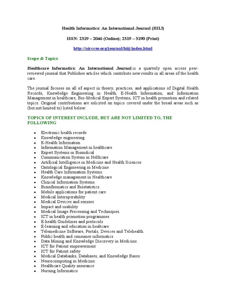 Health Informatics Journal Overview | PDF | Health Informatics | Health ...