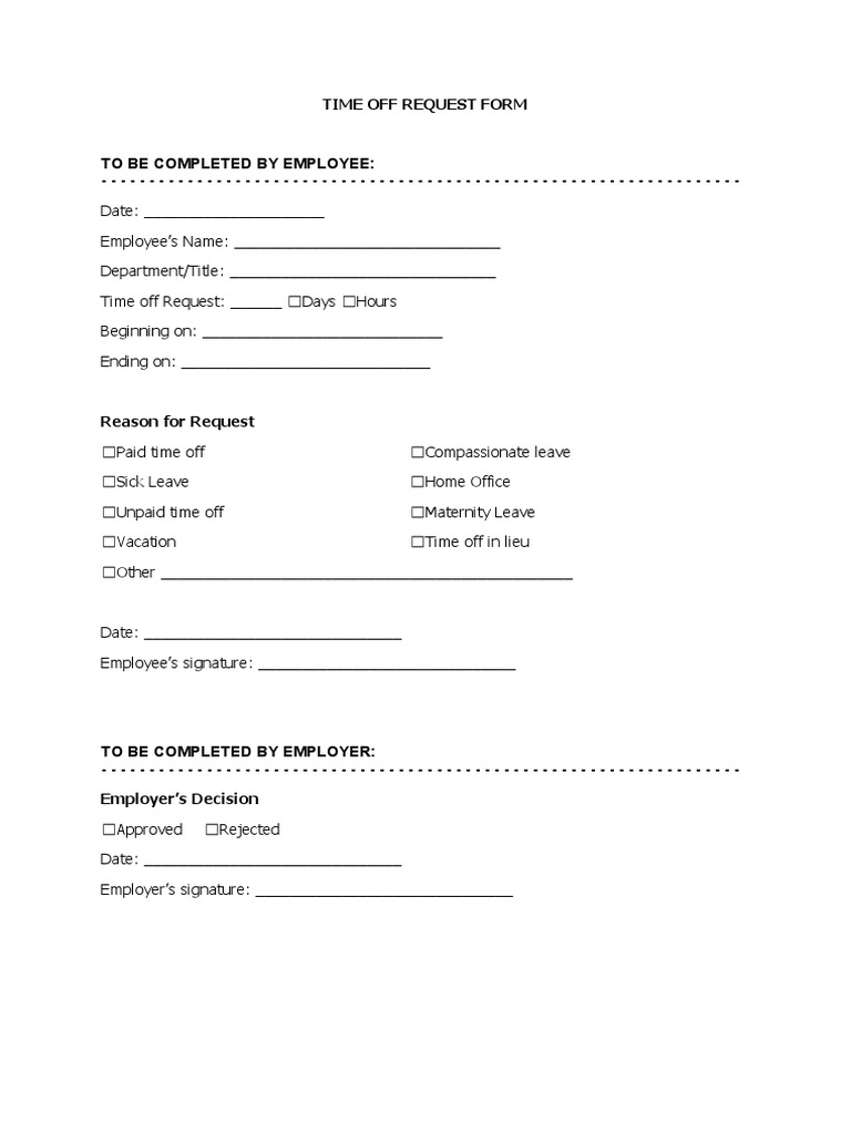 Time Off Request Form | PDF | Finance & Money Management