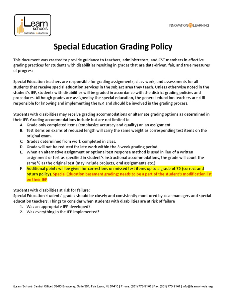 Ilearn Special Education Grading Policy | PDF