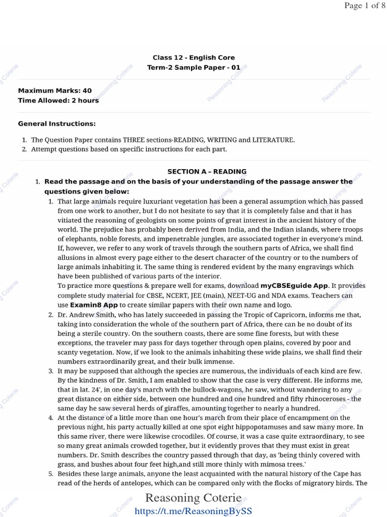 English Core 12th Extra SP 1 | PDF