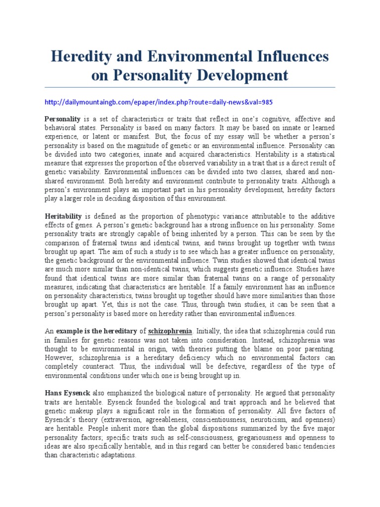 Article - Heredity and Environmental Influences On Personality Development | PDF | Heritability ...