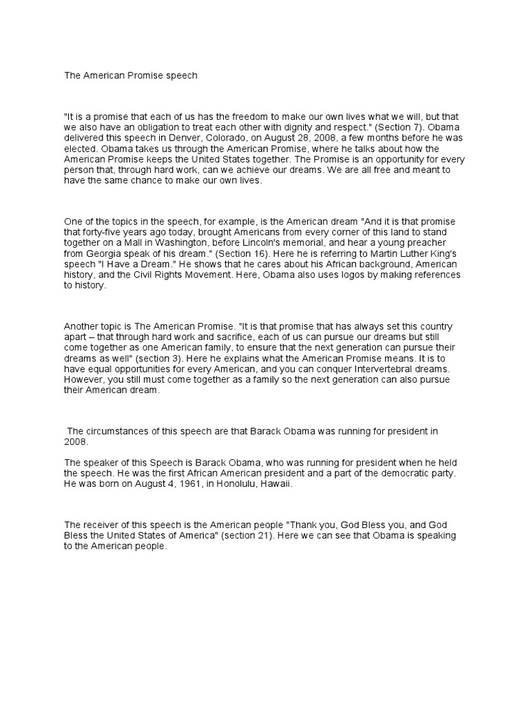 The American Promise Speech | PDF