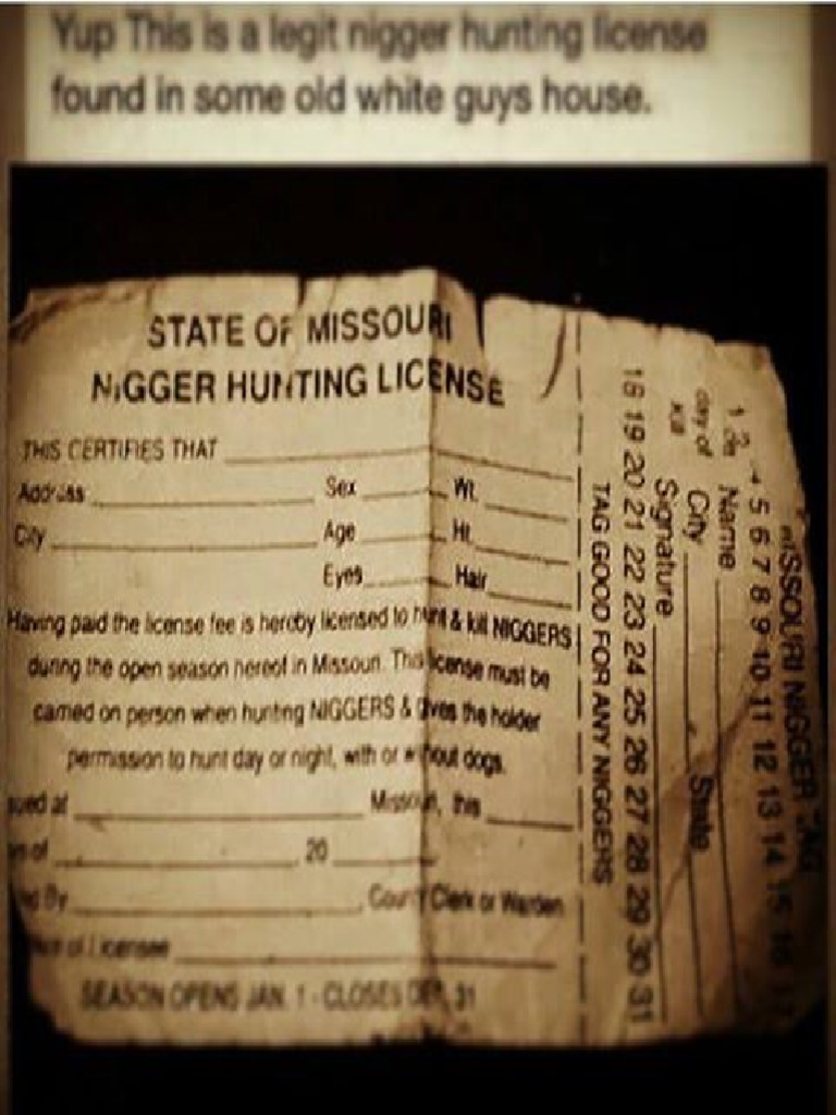 State of Missouri Nigger Hunting License. | PDF