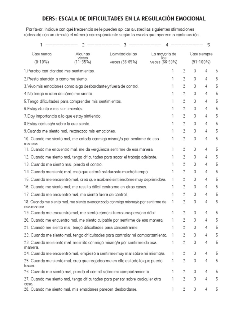 Escala DERS de Regulación Emocional | PDF
