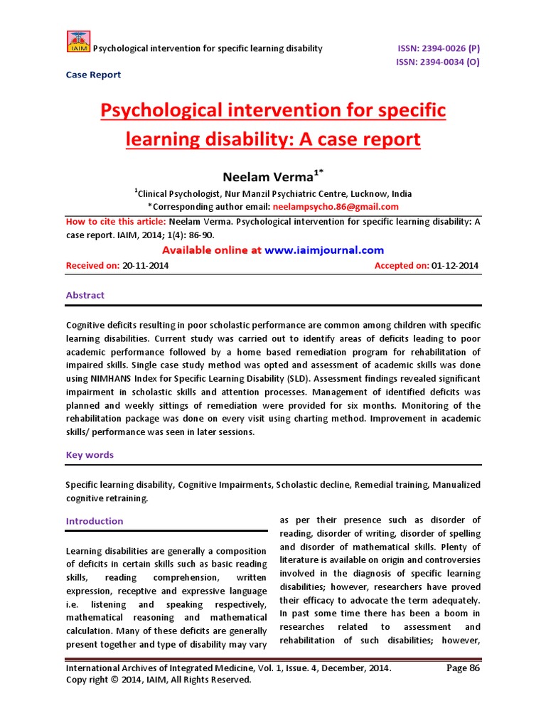 14 Psychological Intervention For Specific Learning Disability | PDF ...