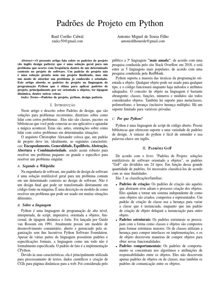 Padrões de Projeto em Python | PDF | Classe (programação de ... Padrões de Projeto em Python | PDF | Classe (programação de ...
