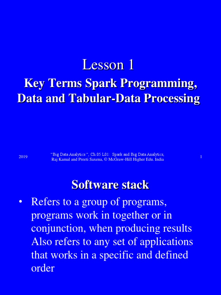 Bdach 05 L01 Spark Programming Data Processing Tabular Data Key Terms Pdf Apache Spark