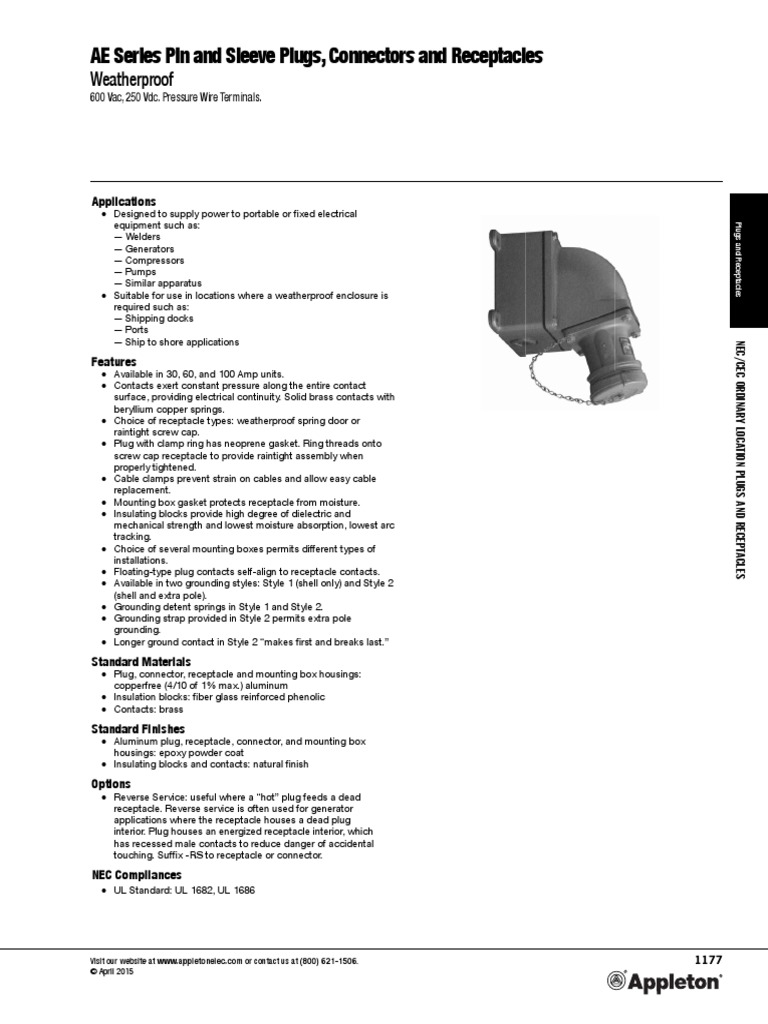 Appleton Clavijas y Receptaculos EGS-egs-aee23-cut-sheet | PDF ...