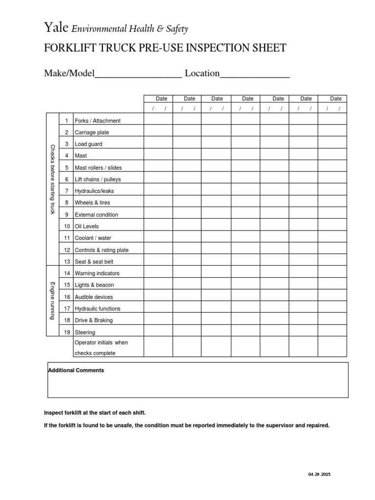 Forklift Pre-Use Inspection Checklist | PDF