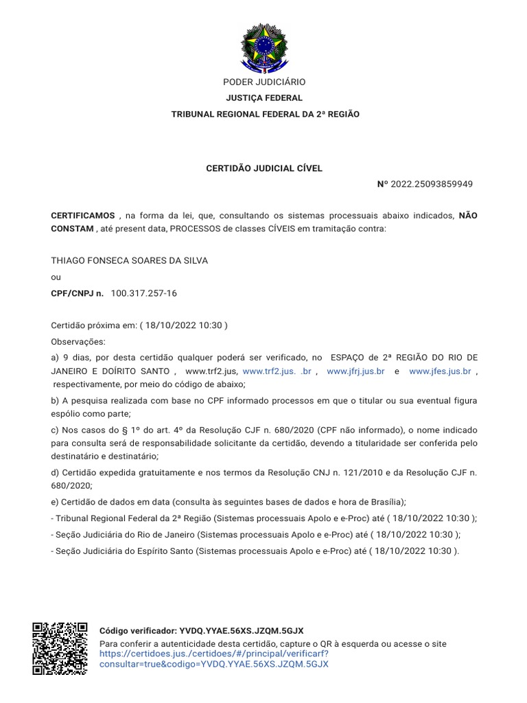 Resultado Da Consulta - Certidões TRF2 | PDF | Direito