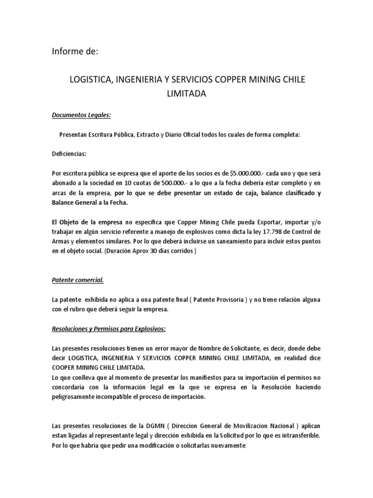 Informe Copper Mining Chile Ltda | PDF | Business | Chile