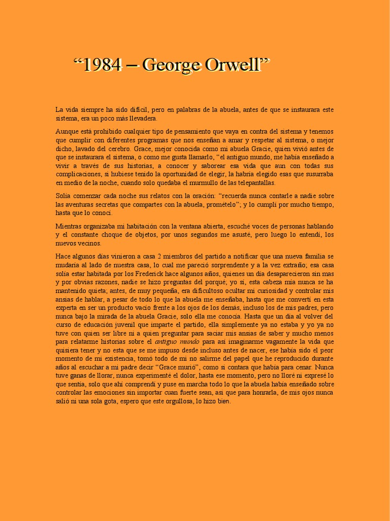 1984 de George Orwell: Reflexiones y Recuerdos | PDF