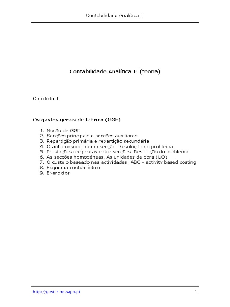 Contabilidade Analítica II (Teoria) | PDF | Contabilidade | Business