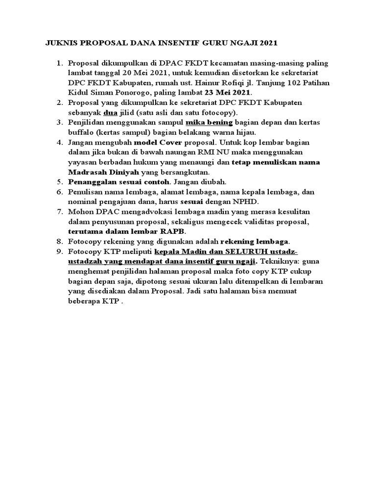 2021 - Proposal Guru Ngaji - Madin | PDF