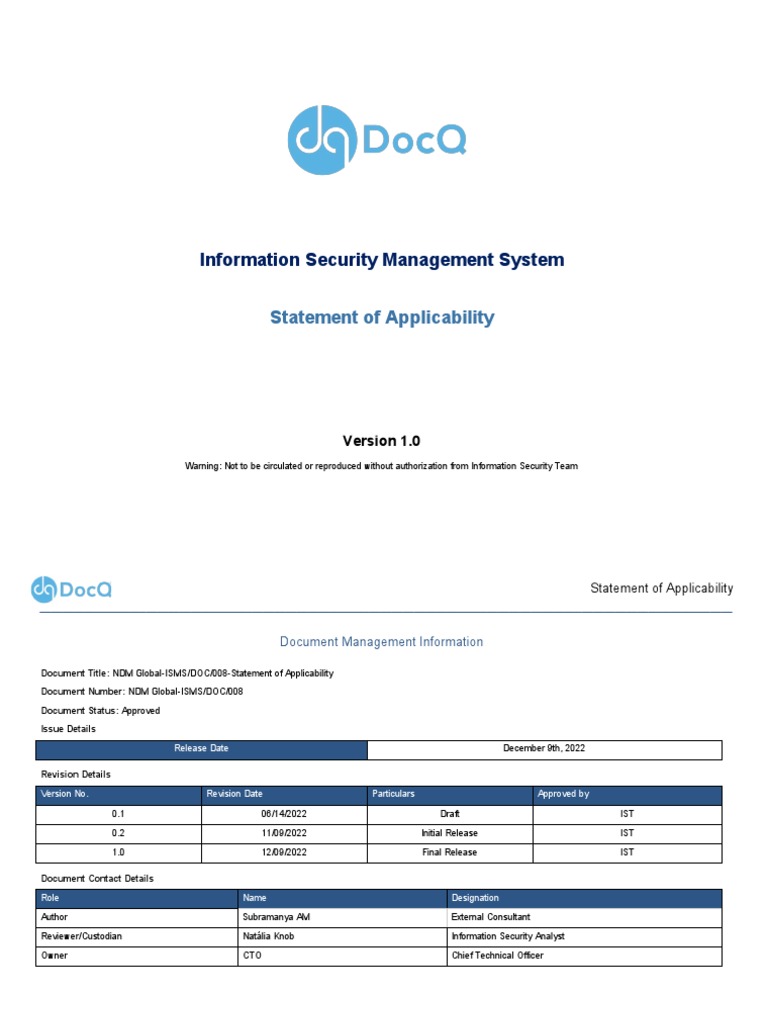 ISO 27001 Statement of Applicability | PDF | Information Security ...